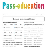Comparer les nombres décimaux - Exercices avec correction : 8ème Harmos ...
