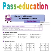 Additionner les nombres décimaux - Évaluation de calcul : 6ème Harmos ...