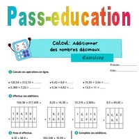 Additionner les nombres décimaux - Exercices de calcul : 6ème Harmos ...
