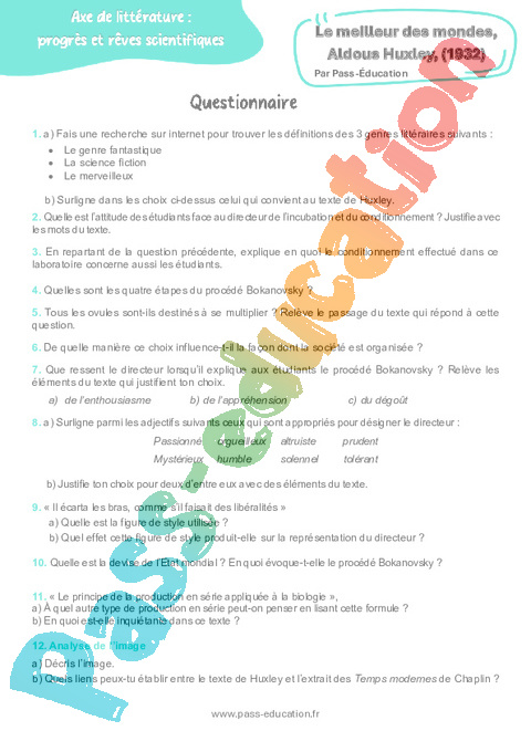 Le meilleur des mondes, Aldous Huxley, (1932) - Littérature : 11ème ...